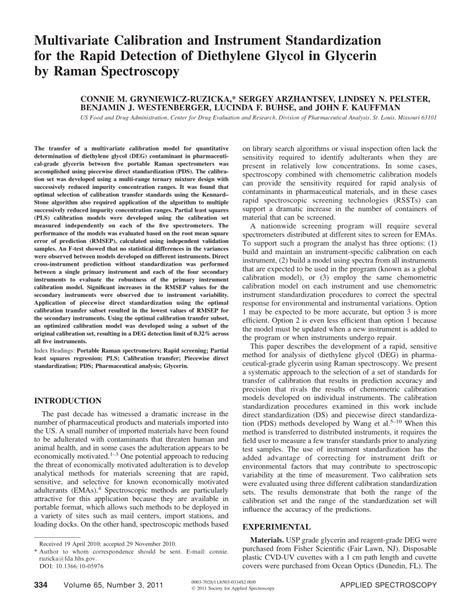 Pdf Multivariate Calibration And Instrument Standardization For The Rapid Detection Of