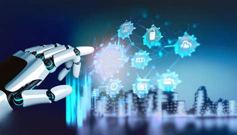 Ai Machine Learning Hand Of Robot Touching On Big Data Network A Virtual Screen With Data