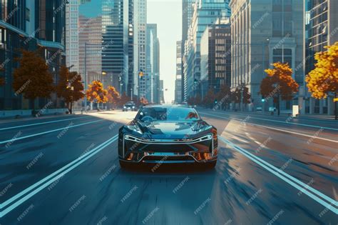 Autonomous Self Driving Car Using 3d Visualization Software On City Highway Premium Ai