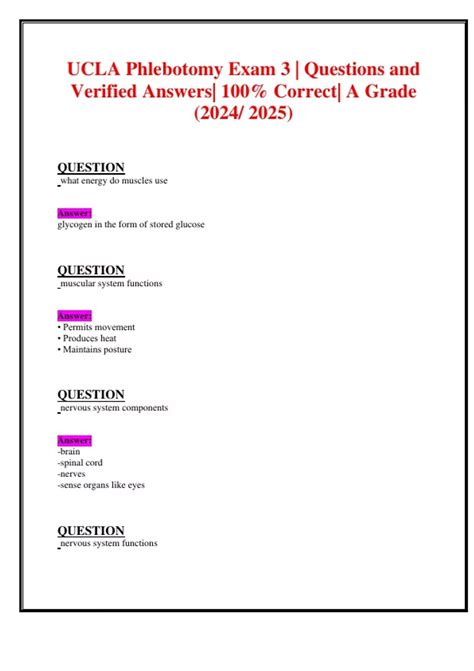 Ucla Phlebotomy Exam 3 Questions And Verified Answers 100 Correct A Grade 2024 2025
