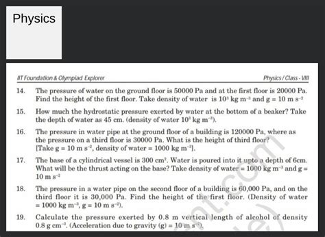 Iit Foundation And Olympiad Explorer Physics Class Viii The Pressure O
