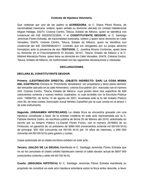Contrato De Hipoteca Voluntaria Pdf Pagos Ley De Bienes Inmuebles