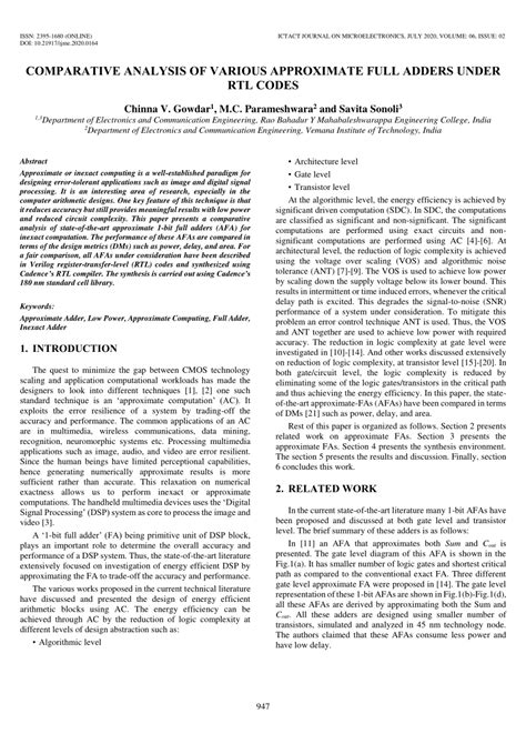 Pdf Comparative Analysis Of Various Approximate Full Adders Under Rtl