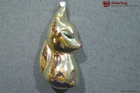Купить Елочная стеклянная игрушка "Лиса, лисенок, лисичка". Золотистая ...