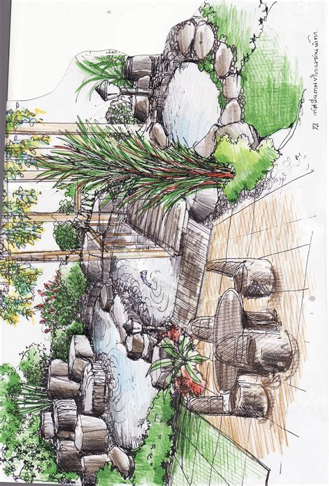 ภาพสเก็ตทัศนียภาพน้ำตกจำลอง