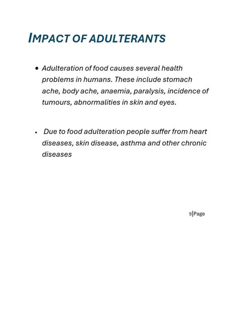 Impact Of Adulterants Adulteration Of Food Causes Several Pdf