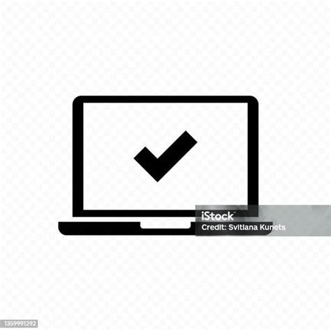 화면 아이콘에 체크표시가 있는 랩톱입니다 노트북 데스크톱 비즈니스 및 광고를 위한 벡터 라인 아이콘 3차원 형태에 대한 스톡 벡터 아트 및 기타 이미지 Istock