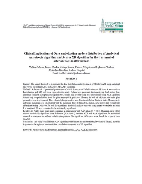Pdf Clinical Implications Of Onyx Embolization On Dose Distribution