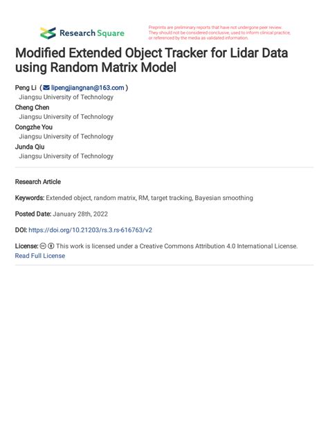 Pdf Modified Extended Object Tracker For Lidar Data Using Random