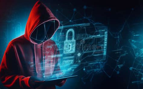 Hacker In Mysterious Looking Hood Is Using Hologram Graphics Network