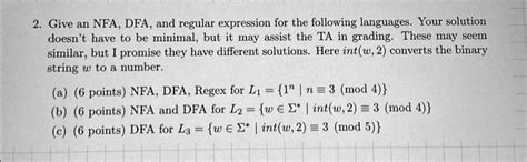 solved 2 give an nfa dfa and regular expression for the following languages your solution