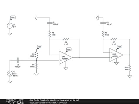 Non Inverting Amp W Dc Cut Circuitlab