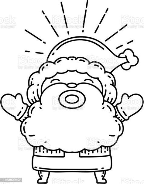 전통적인 검은 선 작업 문신 스타일 산타 클로스 크리스마스 캐릭터의 그림 0명에 대한 스톡 벡터 아트 및 기타 이미지 0명