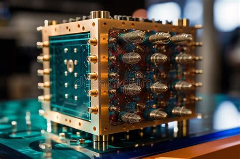 Close Up Of Quantum Computer Chip With Glowing Circuits Stock Image