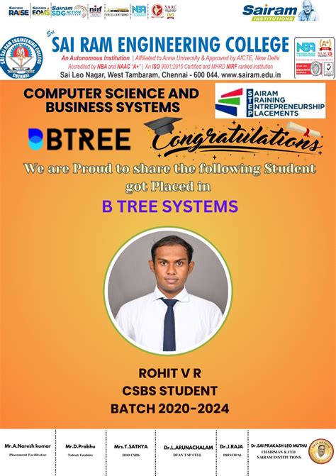 Sairam Computer Science And Business Systems Sri Sairam Engineering College On Linkedin College