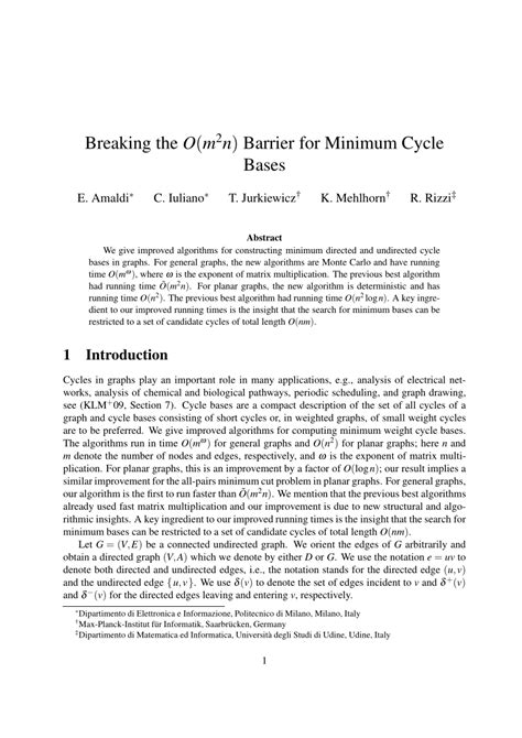 Pdf Breaking The Om2n Barrier For Minimum Cycle Bases