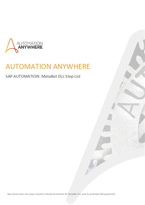 Pdf Automation Anywhere Sap Automation Metabot Dll Step List This Document Covers The Steps