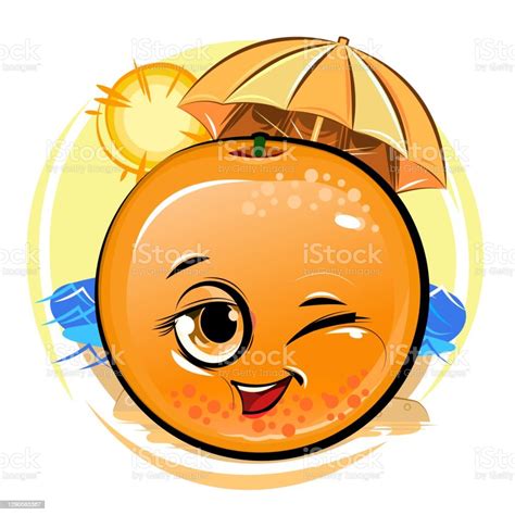 오렌지 쾌활한 미소 총구와 육즙 붉은 과일 만화 스타일 흰색 배경 위에 격리 벡터 그림입니다 밝은 여름 구성 윙크 유머에 대한 스톡 벡터 아트 및 기타 이미지 Istock