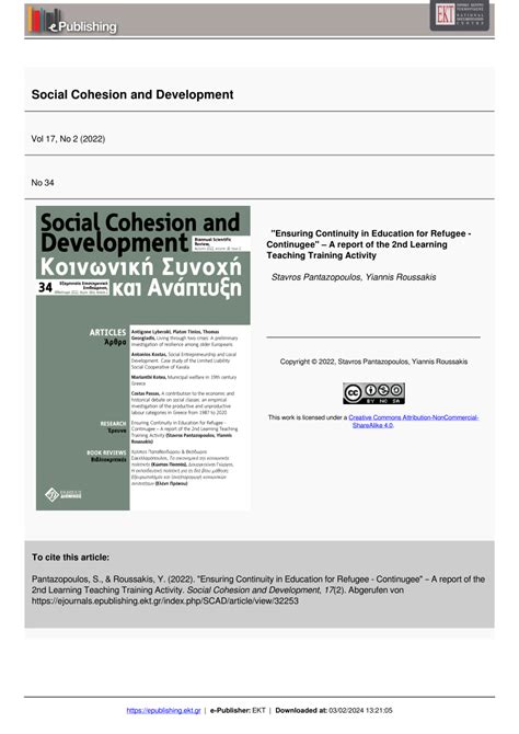 Pdf Social Cohesion And Development Ensuring Continuity In Education For Refugee Continugee