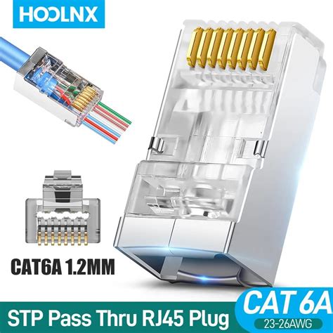 Hoolnx Rj45 Connector Cat6a Cat6 Pass Through Modular Plugs Stp Shielded 50u Gold Plated
