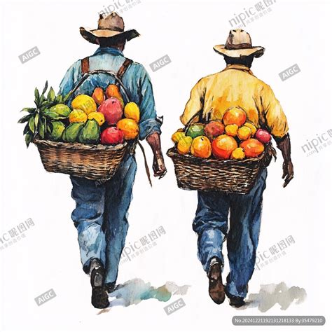 Ai创作图欧美卖菜人物手绘 挑着一筐脐橙的人 果农插画 采果手绘插画 卖水果的农民 挑扁担卖水果的人 摘柑果手绘插画 果场人物绘画 卡通农民卡通果农 手绘农民插画 抱着农产品的人物 农夫人物