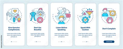 Basic Etiquette Rules Onboarding Mobile App Screen Set Of Norms Walkthrough 5 Steps Graphic
