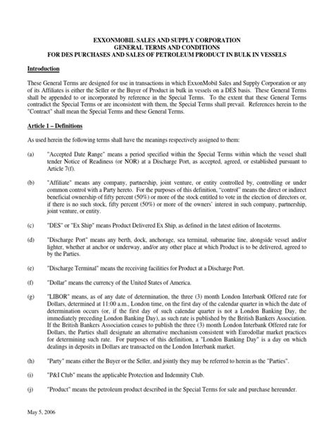 Exxonmobil Gtc Ex Ship 050506 Pdf Breach Of Contract Assignment Law