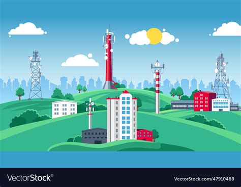 Landscape With Transmittion Tower Telecom Vector Image