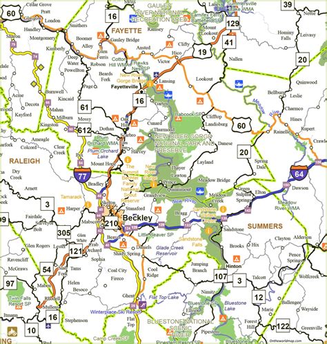 New River Gorge National Park And Preserve Area Road Map Ontheworldmap Com