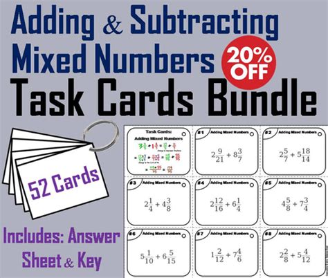 Adding And Subtracting Mixed Numbers Task Cards Bundle Teaching Resources