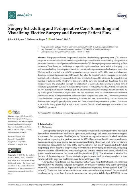 Pdf Surgery Scheduling And Perioperative Care Smoothing And Visualizing Elective Surgery And