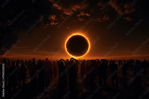 Crowd Of People Watching An Annular Solar Eclipse Illustration For The