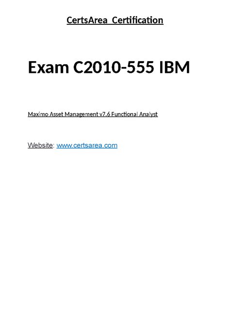 Exam C2010 555 IBM Maximo Asset Management V7 6 Functional Analyst CertsArea Certification