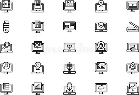 Computer Functions Icons Collection Is A Vector Illustration With Editable Stroke Stock Vector