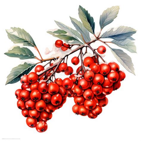 A Branch Of Mountain Ash In The Snow Digital Art Stock Illustration
