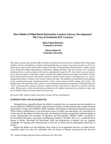 Pdf Does Habits Of Mind Based Instruction Catalyze Literacy Development The Case Of Jordanian