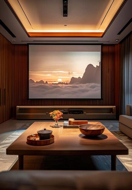 A Pure Perspective Image Of The Living Room With The Large Screen