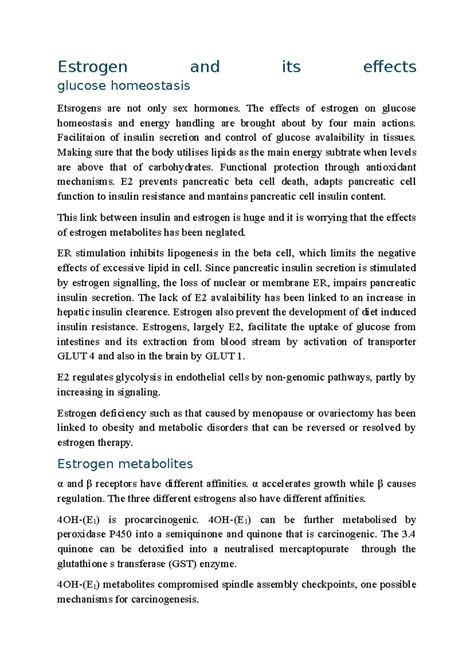Estrogen Metabolism Essay Estrogen And Its Effects Glucose