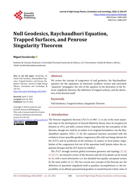PDF Null Geodesics Raychaudhuri Equation Trapped Surfaces And Penrose Singularity Theorem