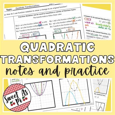 Quadratic Transformations Guided Notes And Practice By Sweet As Pi