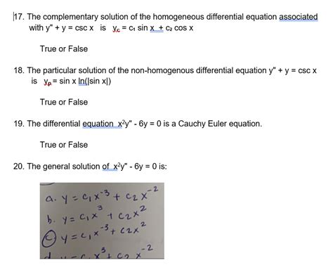 Solved 17 The Complementary Solution Of The Homogeneous Chegg Com