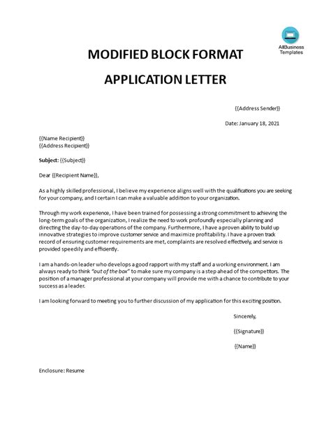 Modified Block Letter Template Word