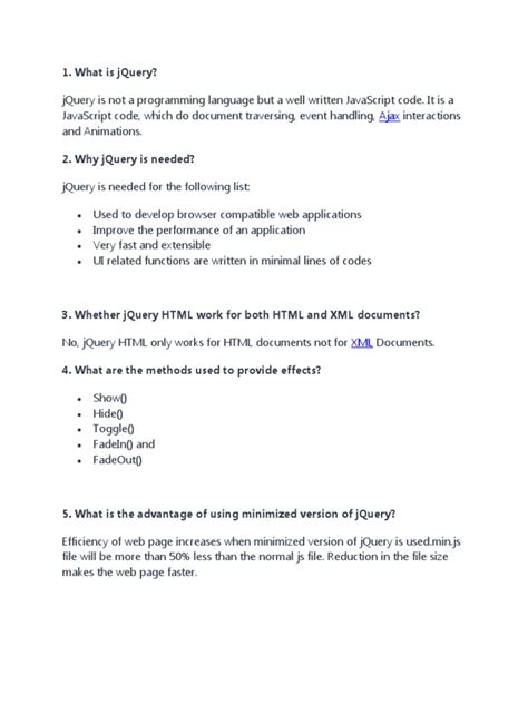 jquery questions pdf j query java script