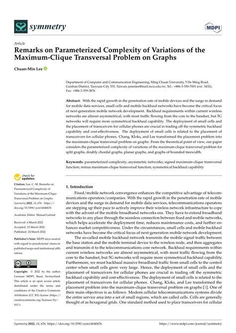 Pdf Remarks On Parameterized Complexity Of Variations Of The Maximum