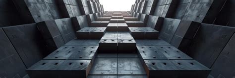 Abstract Geometric Architecture With Dark Metallic Cubes Stacking