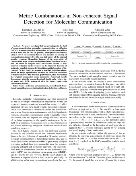 Pdf Metric Combinations In Non Coherent Signal Detection For Molecular Communication