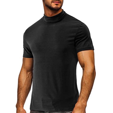 Mens Shirts Casual Basic Mock Turtleneck T Shirt Slim Fit Pullover