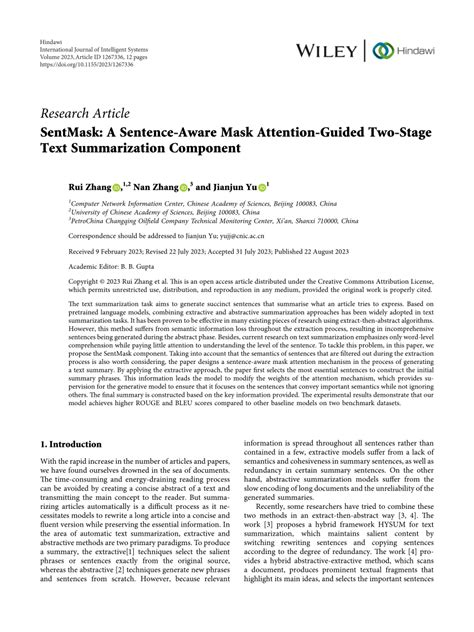 Pdf Sentmask A Sentence Aware Mask Attention Guided Two Stage Text Summarization Component