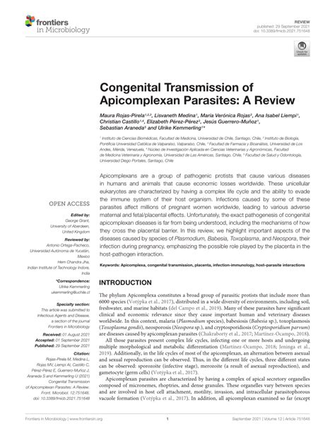 Pdf Congenital Transmission Of Apicomplexan Parasites A Review