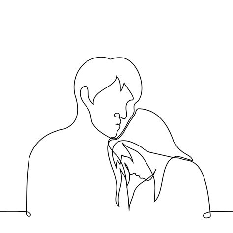 Woman Lowered Her Head On The Shoulder Of A Standing Man One Line